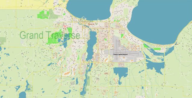 Leelanau County Michigan US Map Vector Exact High Detailed City Plan ...