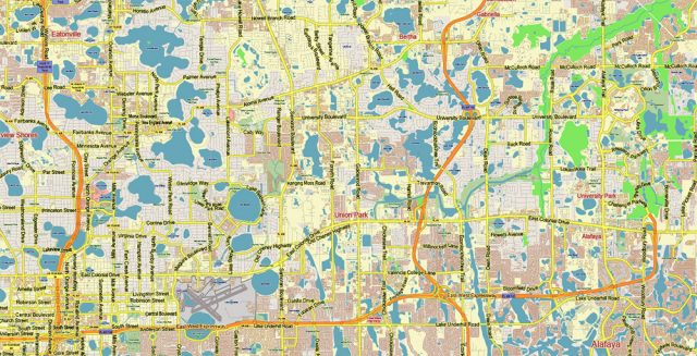 Orlando Florida US Map Vector City Plan Metro Area Low Detailed (for ...