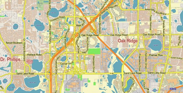 Orlando Florida US Map Vector City Plan Metro Area Low Detailed (for ...