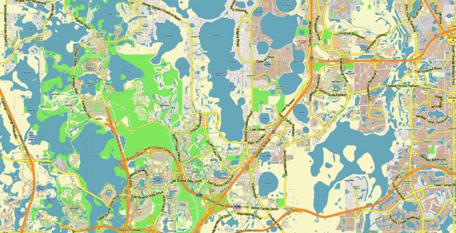 Orlando Florida US Map Vector City Plan Metro Area Low Detailed (for ...