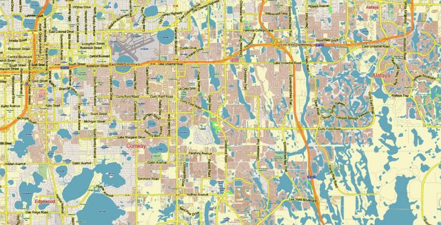 Orlando Florida US Map Vector City Plan Metro Area Low Detailed (for ...