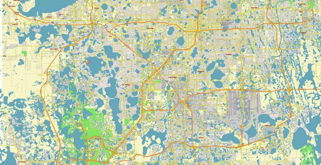 Orlando Florida Metro Area US Vector Map Free Editable Layered Adobe ...
