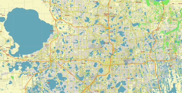 Orlando Florida Metro Area US Vector Map Free Editable Layered Adobe ...