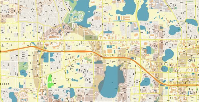 Orlando Florida US Map Vector Metro Area Accurate High Detailed City ...