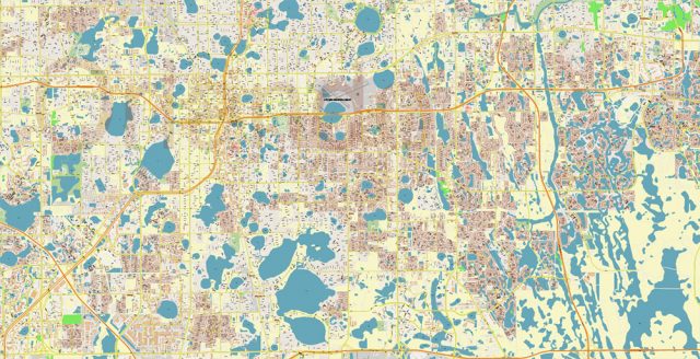 Orlando Florida US PDF Vector Map: Metro Area Accurate High Detailed ...