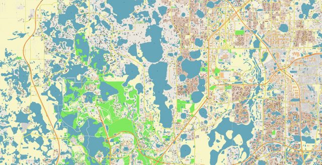 Orlando Florida US PDF Vector Map: Metro Area Accurate High Detailed ...