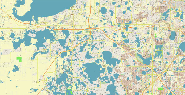 Orlando Florida US Map Vector Metro Area Accurate High Detailed City ...