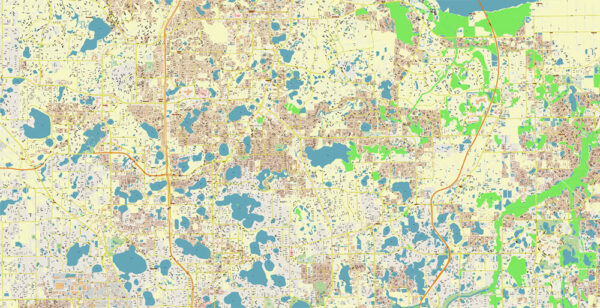Orlando Florida US Map Vector Metro Area Accurate High Detailed City ...