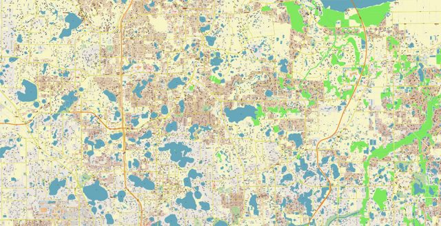 Orlando Florida US PDF Vector Map: Metro Area Accurate High Detailed ...