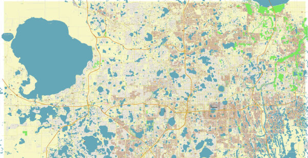 Orlando Florida US Map Vector Metro Area Accurate High Detailed City ...