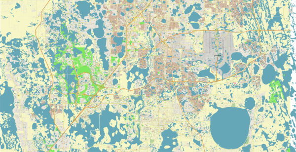 Orlando Florida US Map Vector Metro Area Accurate High Detailed City ...