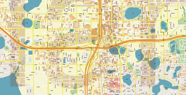 Orlando Florida US PDF Vector Map: Metro Area Accurate High Detailed ...