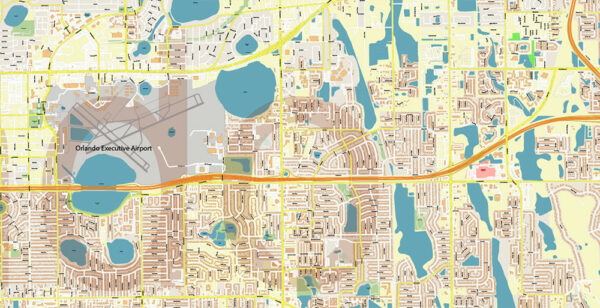 Orlando Florida US PDF Vector Map: Metro Area Accurate High Detailed ...