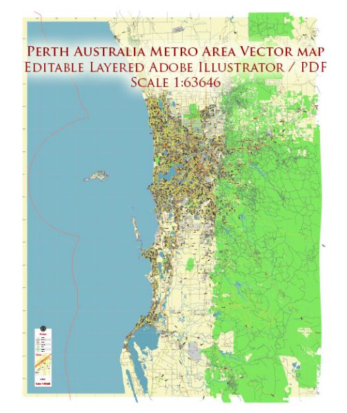 Perth Metro Area Australia Map Vector City Plan Low Detailed (for small ...