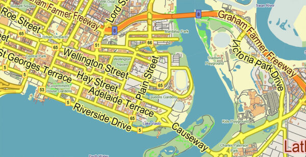 Perth Metro Area Australia PDF Vector Map: City Plan Low Detailed (for ...