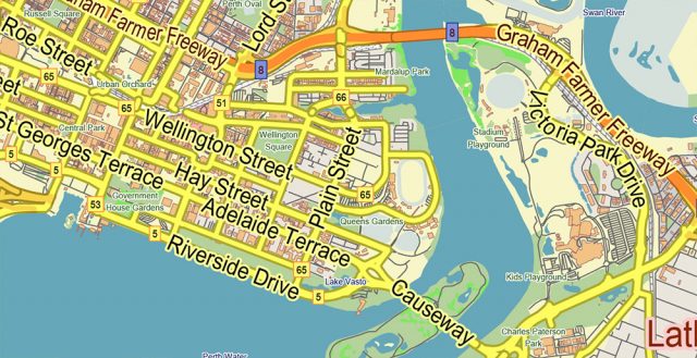 Perth Metro Area Australia Map Vector City Plan Low Detailed (for small ...