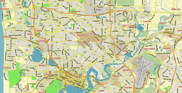 Perth Metro Area Australia Map Vector City Plan Low Detailed (for small ...