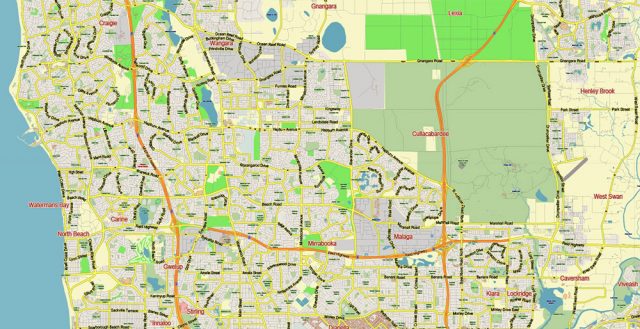 Perth Metro Area Australia Map Vector City Plan Low Detailed (for small ...