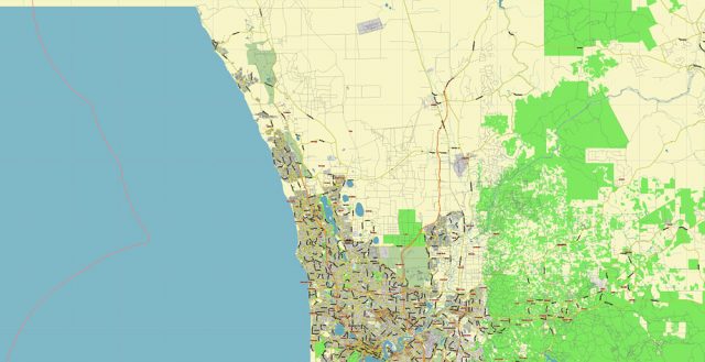 Perth Metro Area Australia Map Vector City Plan Low Detailed (for small ...