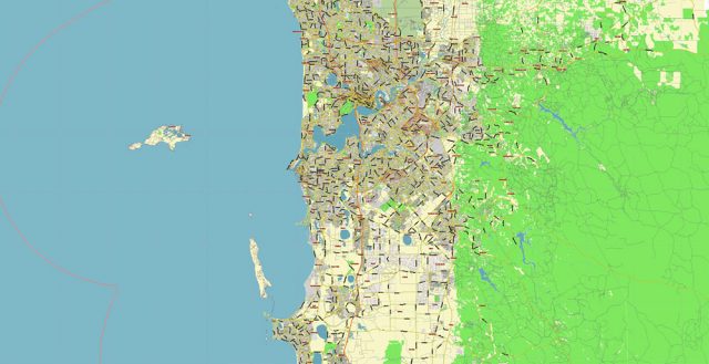 Perth Metro Area Australia Map Vector City Plan Low Detailed (for small ...