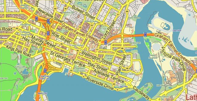 Perth Metro Area Australia PDF Vector Map: City Plan Low Detailed (for ...