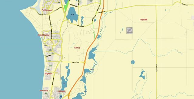 Perth Metro Area Australia Map Vector City Plan Low Detailed (for small ...