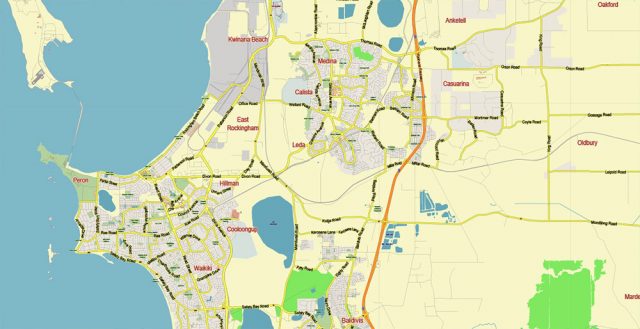 Perth Metro Area Australia Map Vector City Plan Low Detailed (for small ...