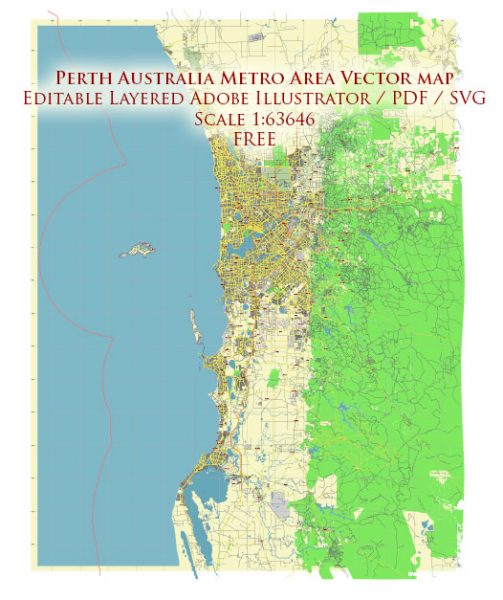 Perth Australia Vector Map Free Editable Layered Adobe Illustrator ...