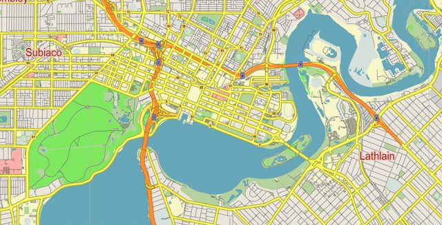 Perth Australia Vector Map Free Editable Layered Adobe Illustrator ...