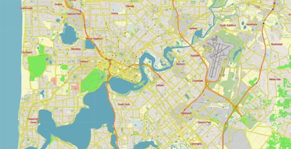 Perth Australia Vector Map Free Editable Layered Adobe Illustrator ...