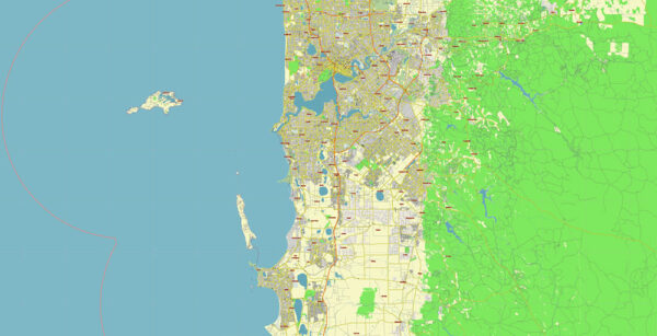 Perth Australia Vector Map Free Editable Layered Adobe Illustrator ...