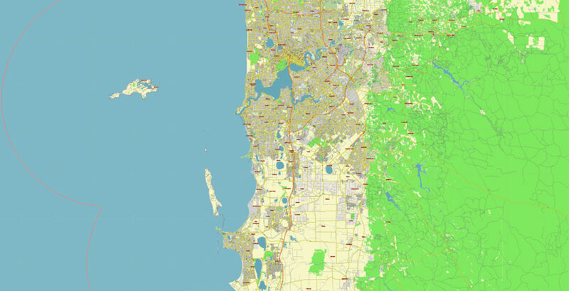 Perth Australia Vector Map Free Editable Layered Adobe Illustrator ...