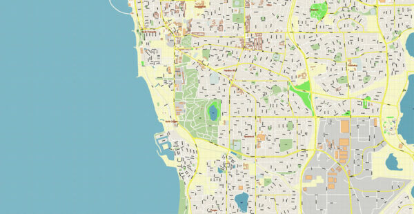 Perth Metro Area Australia Map Vector Accurate High Detailed City Plan ...