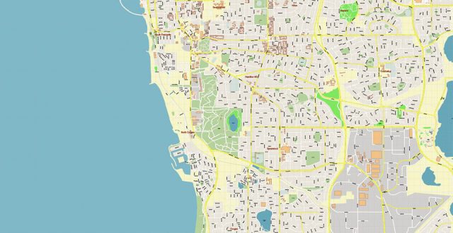 Perth Metro Area Australia Map Vector Accurate High Detailed City Plan ...