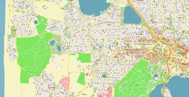 Perth Metro Area Australia PDF Vector Map: Accurate High Detailed City ...