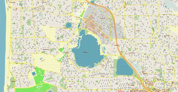 Perth Metro Area Australia Map Vector Accurate High Detailed City Plan ...