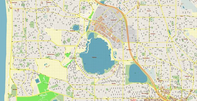 Perth Metro Area Australia Map Vector Accurate High Detailed City Plan ...