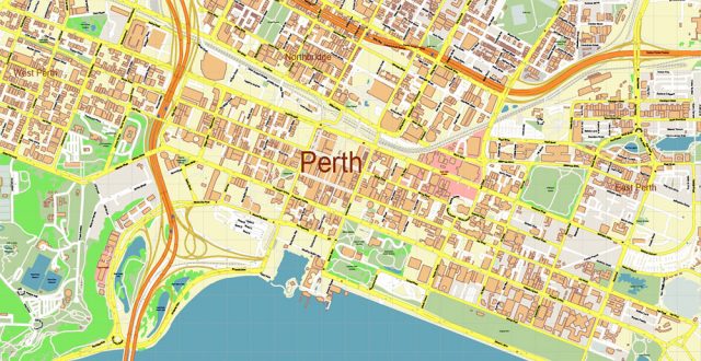 Perth Metro Area Australia Vector Map: Accurate High Detailed City Plan ...