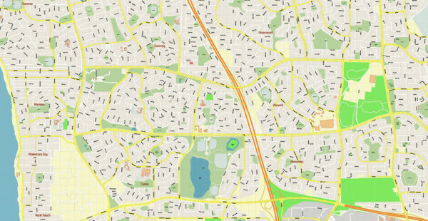 Perth Metro Area Australia Map Vector Accurate High Detailed City Plan ...