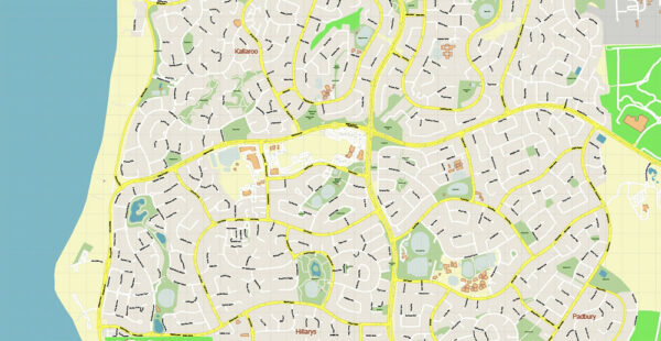 Perth Metro Area Australia Map Vector Accurate High Detailed City Plan ...