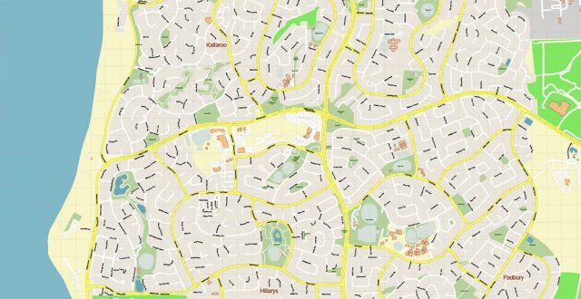 Perth Metro Area Australia Map Vector Accurate High Detailed City Plan ...