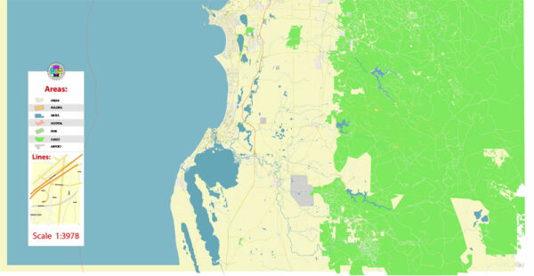 Perth Metro Area Australia Map Vector Accurate High Detailed City Plan ...