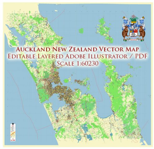 Auckland New Zealand Map Vector Exact Low Detailed City Plan editable ...