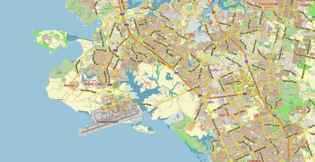 Auckland New Zealand PDF Vector Map Exact Low Detailed City Plan ...