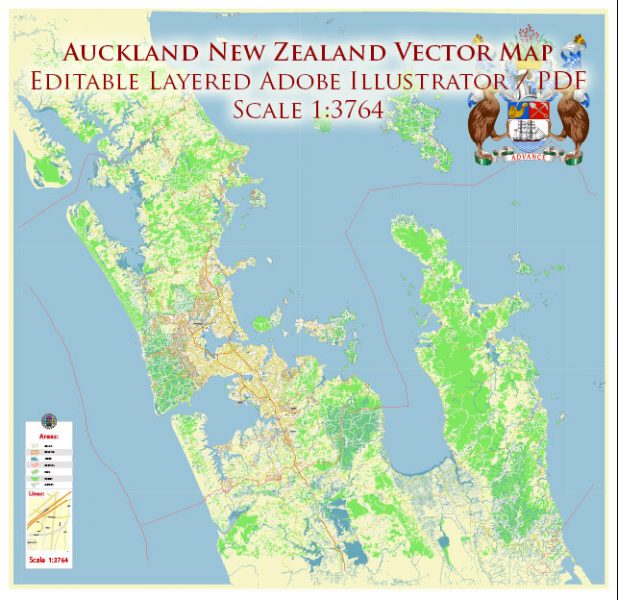 Auckland New Zealand PDF Vector Map Exact Low Detailed City Plan ...