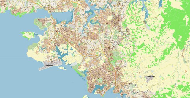 Auckland New Zealand Map Vector Exact High Detailed City Plan editable ...