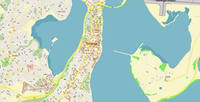 Tauranga New Zealand PDF Vector Map: Exact High Detailed City Plan ...