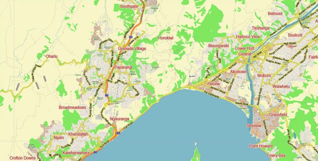 Wellington New Zealand Map Vector City Plan Low Detailed (for small ...