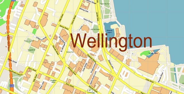 Wellington New Zealand Map Vector Exact High Detailed City Plan ...