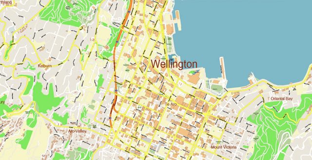 Wellington New Zealand PDF Vector Map: Exact High Detailed City Plan ...